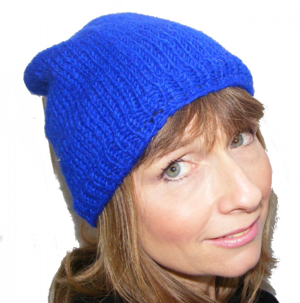 Cool Handknitted Woollen Blue Slouch Beanie Hat with fleece lining ...