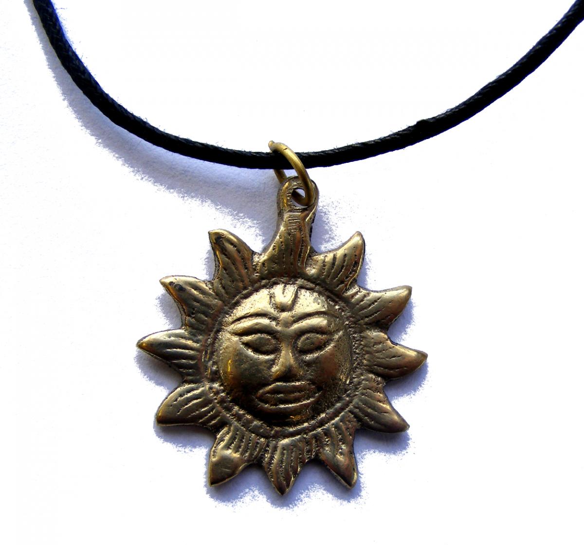 Hand Cast Bronze sun pendant necklace on adjustable waxed cotton cord ...